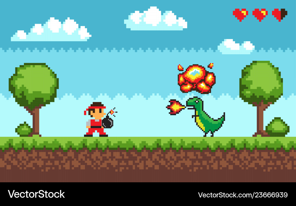 Pixel art game design in 8 bit style character Vector Image