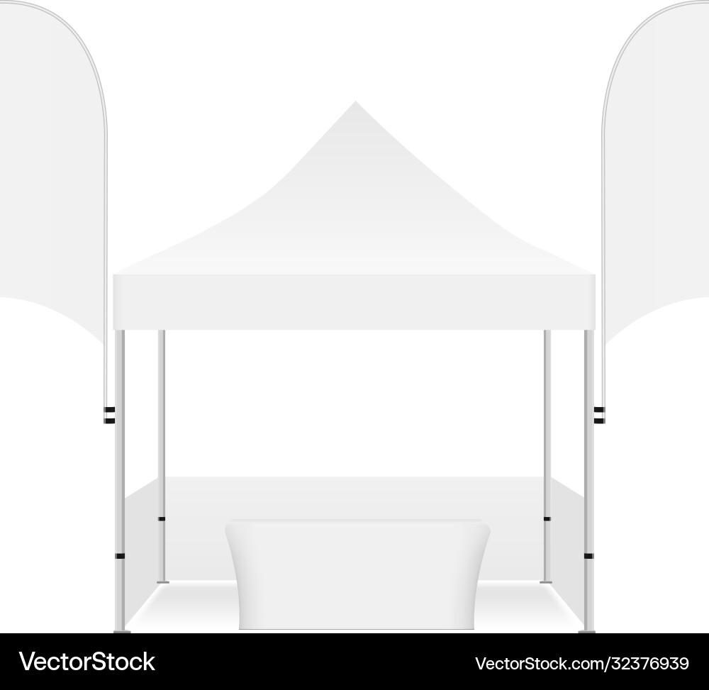 Tent for events with two promo flags and table Vector Image