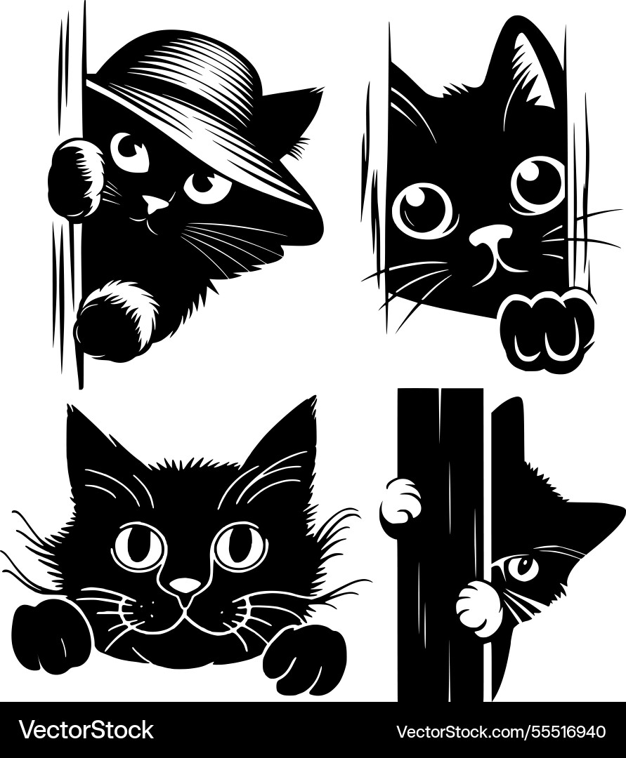 Peeking cat svg bundle cute clipart Royalty Free Vector