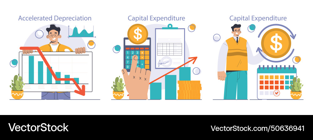 Amortization and depreciation set calculating Vector Image Amortization and depreciation set calculating Vector Image