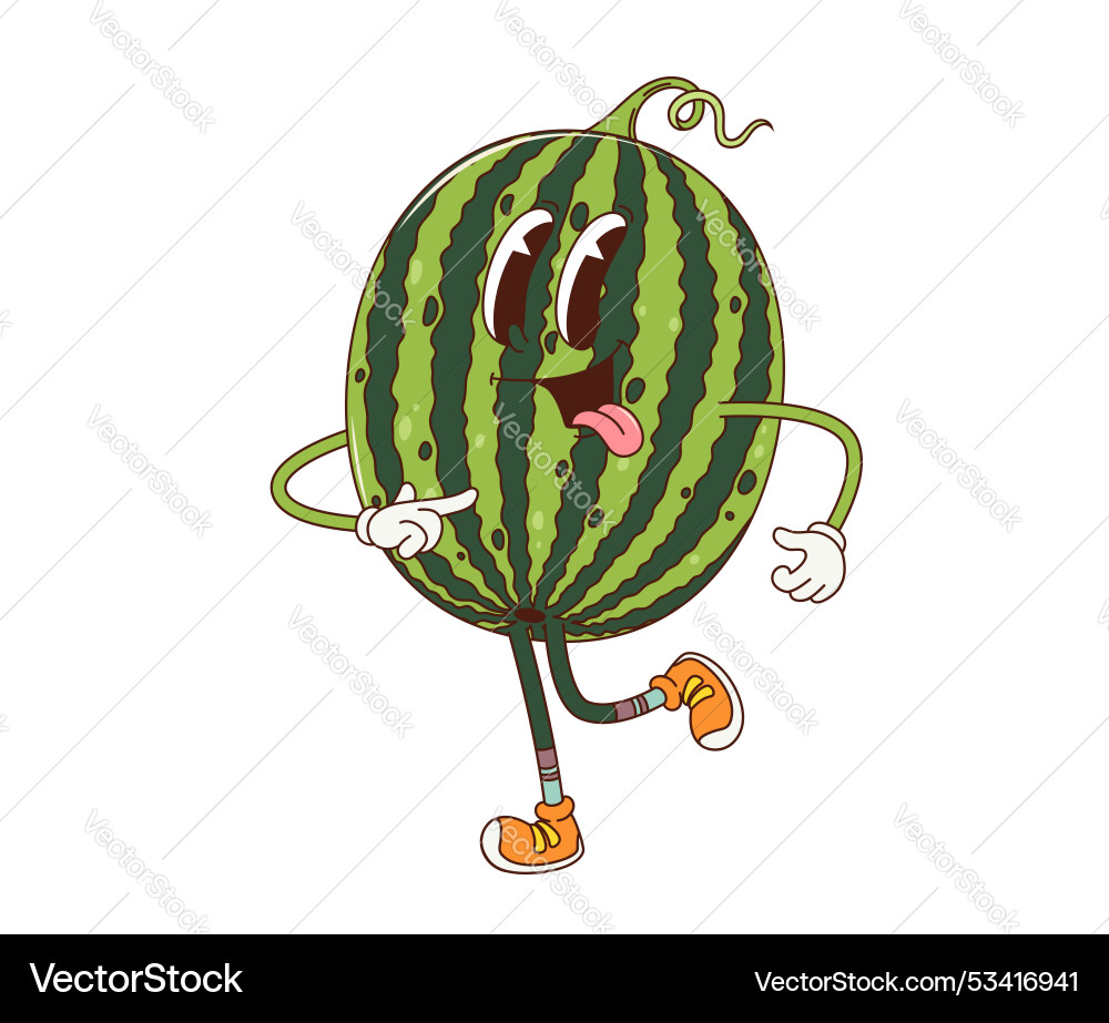 Cartoon retro groovy watermelon fruit character Vector Image