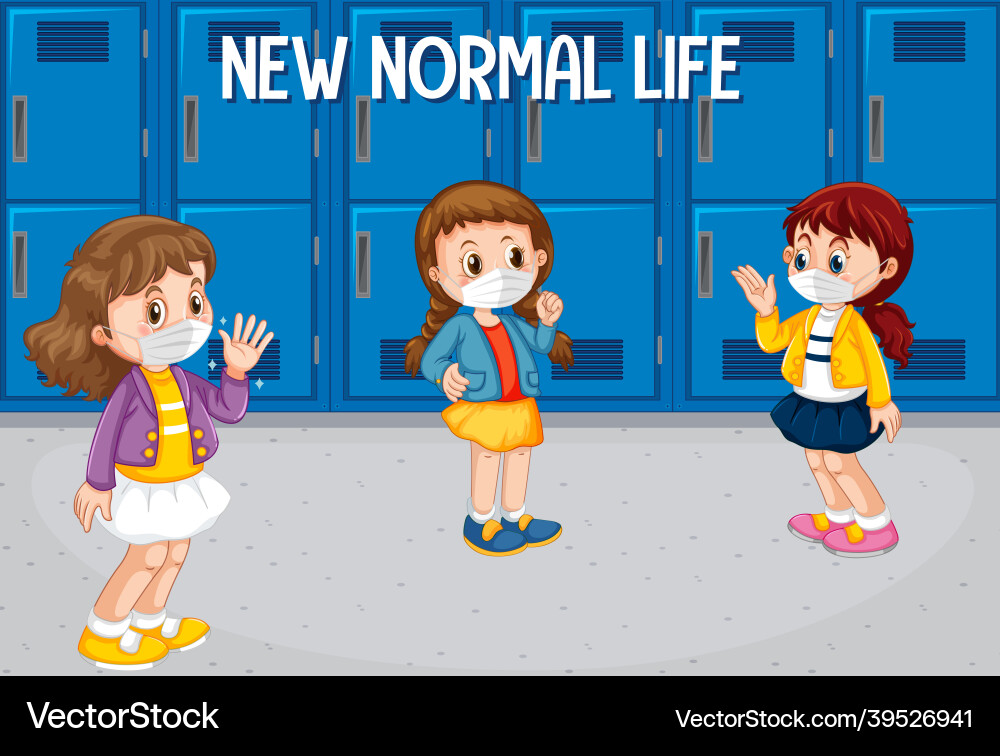New normal life with students keeping social Vector Image