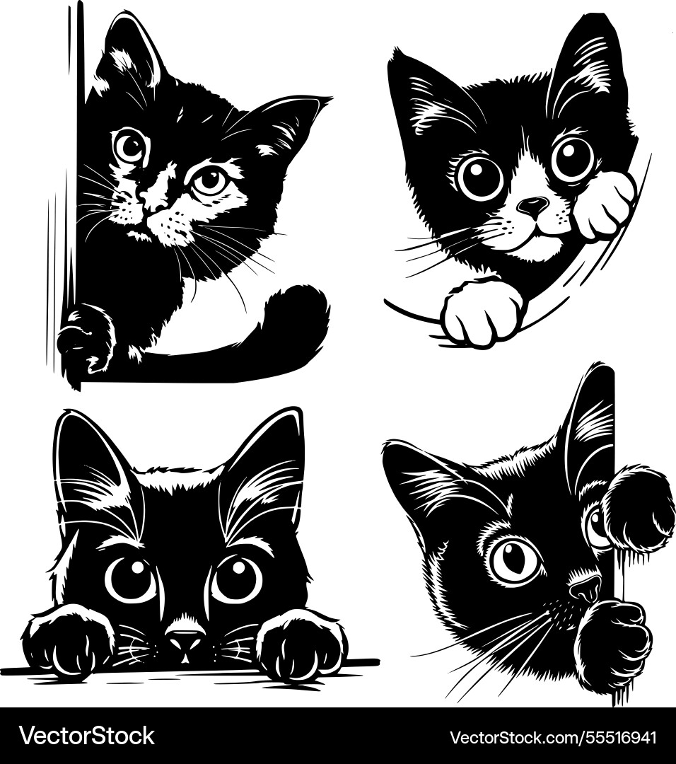 Peeking cat svg bundle cute cat clipart Royalty Free Vector