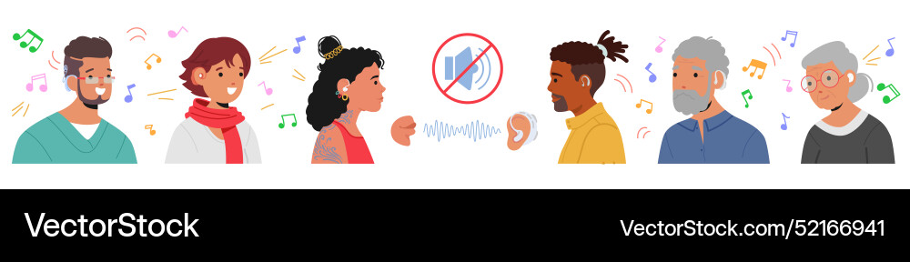 People using hearing aids and experiencing sound Vector Image