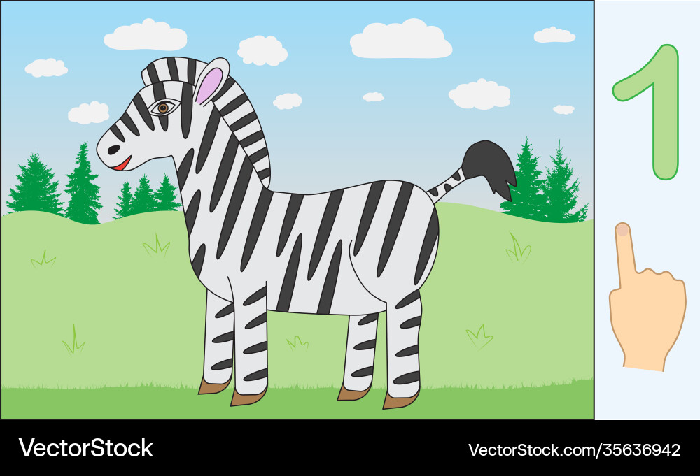 Animal zebra number 1 one learning counting Vector Image