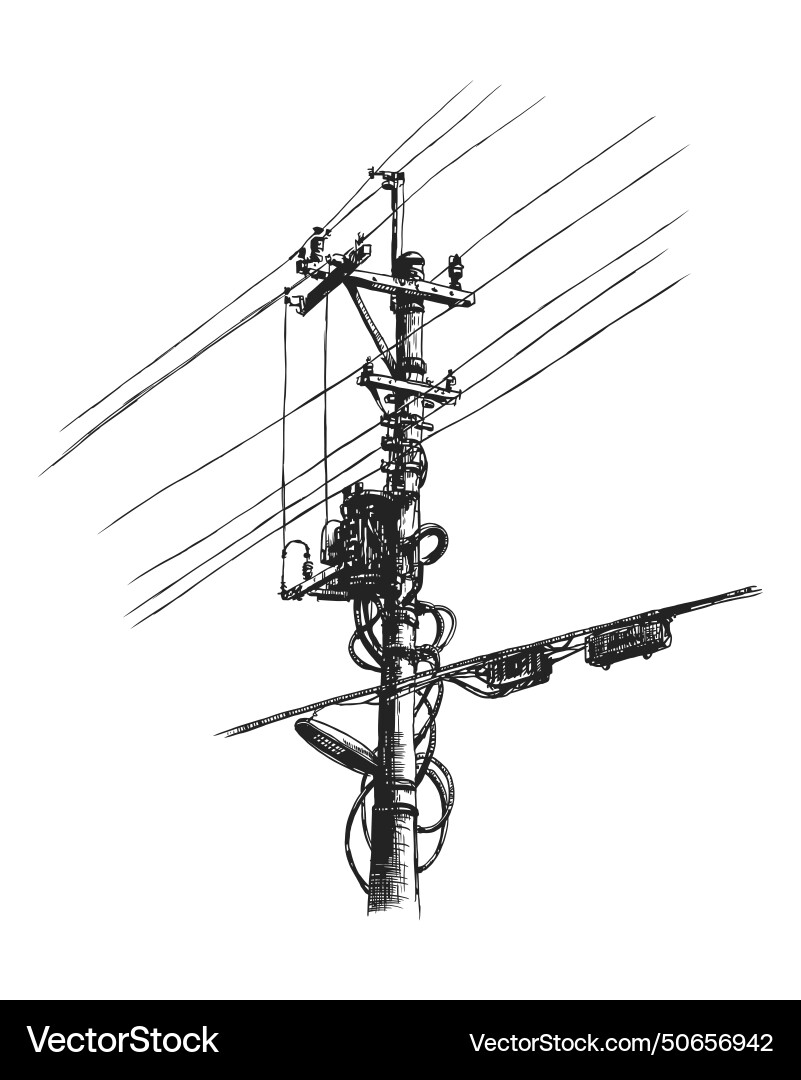 Black silhouette of power line Royalty Free Vector Image