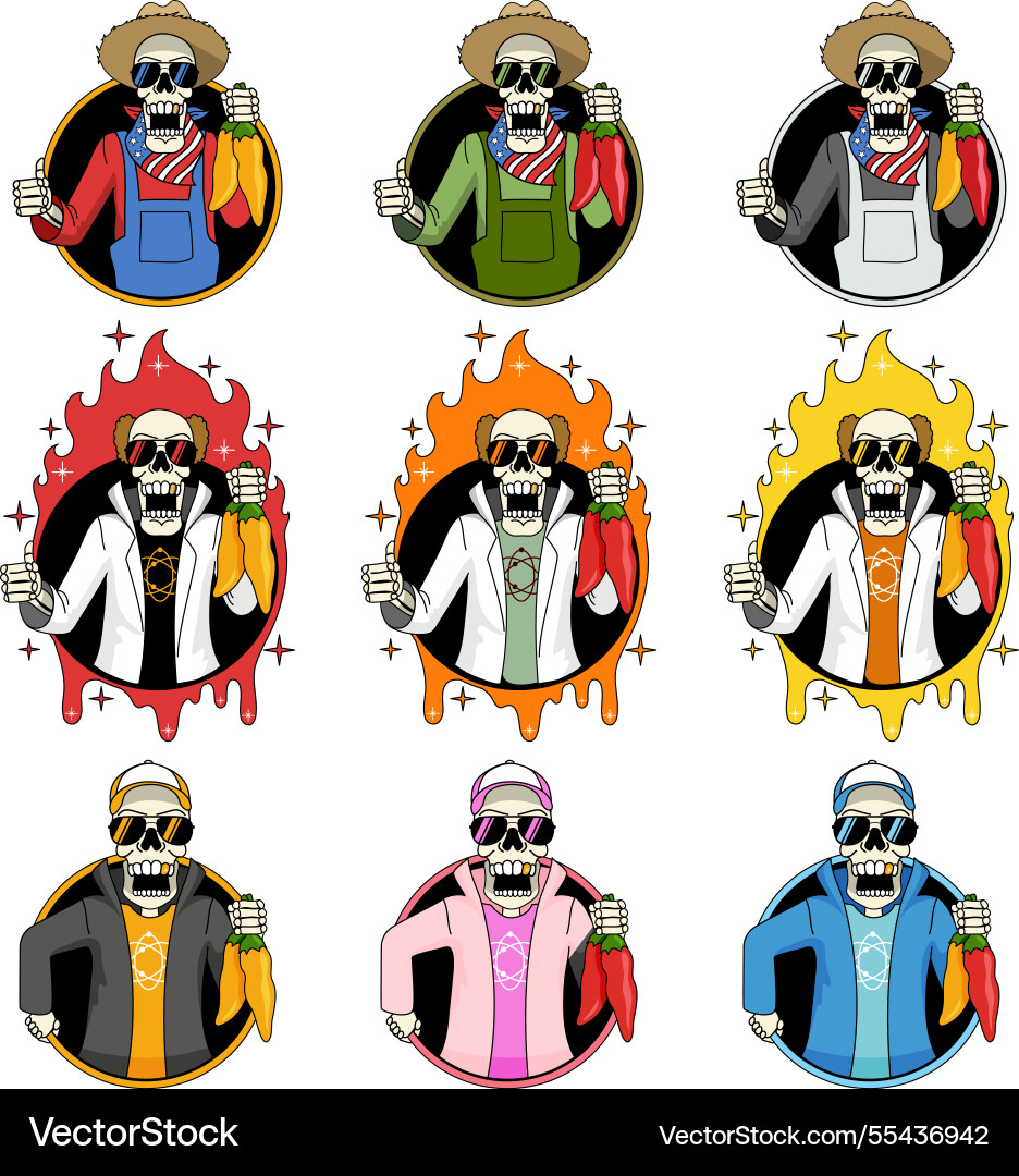 Cartoon skeleton character variations – Royalty-Free Vector | VectorStock