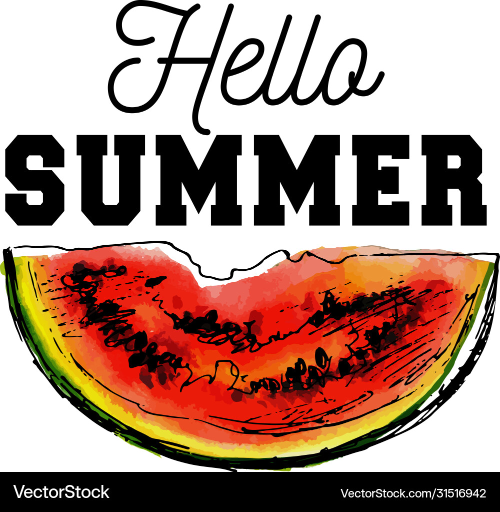 Hello summer slogan watercolor watermelon Vector Image