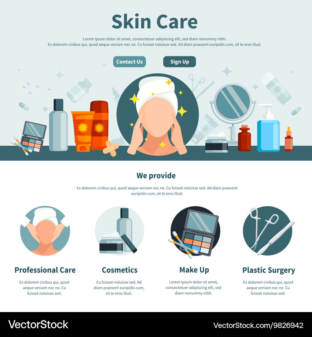 Skin care one flat page Royalty Free Vector Image
