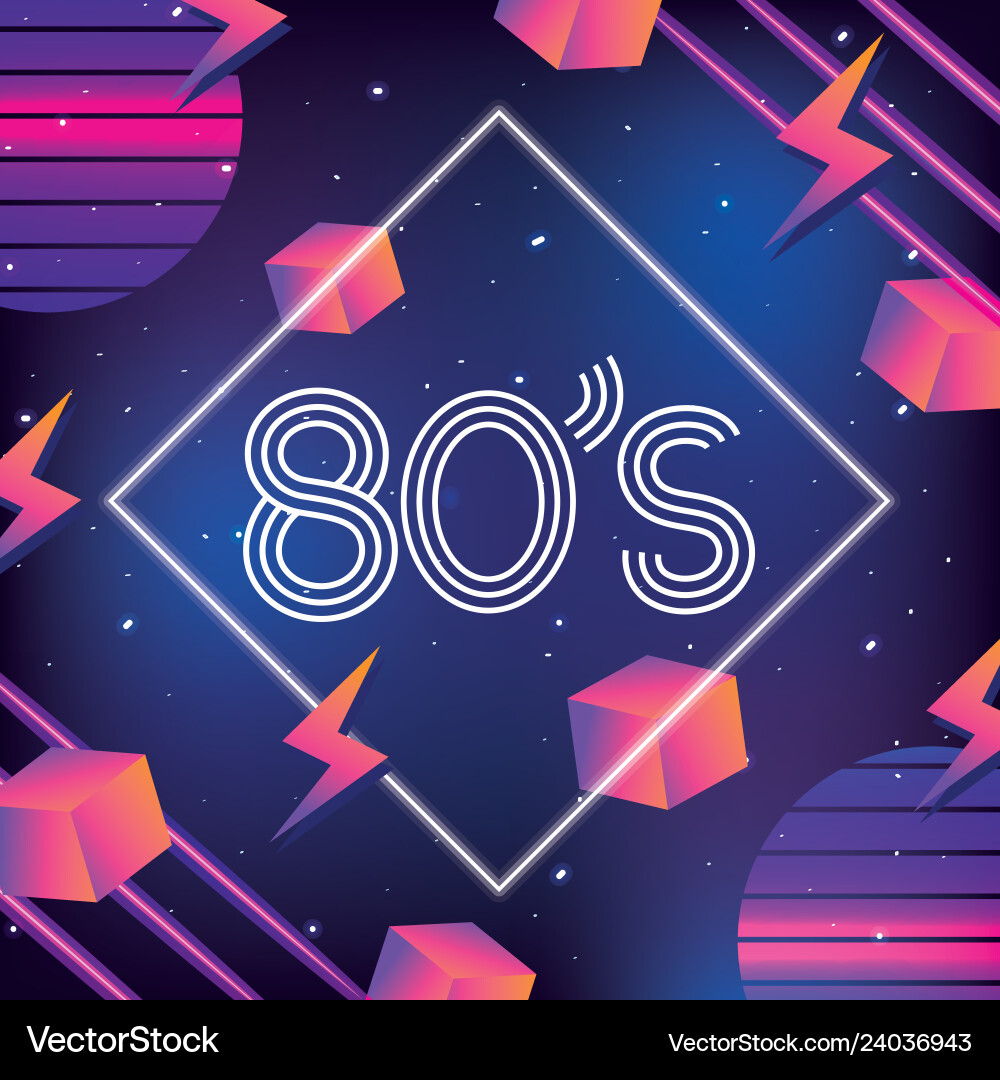 Geometric neon style with 80s graphic Royalty Free Vector