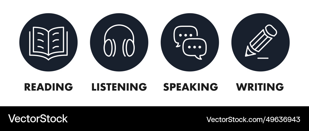 Language Skills Icon Set - Black Style Royalty Free Vector