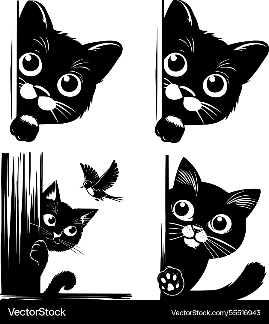 Peeking cat svg bundle cute cat clipart Royalty Free Vector