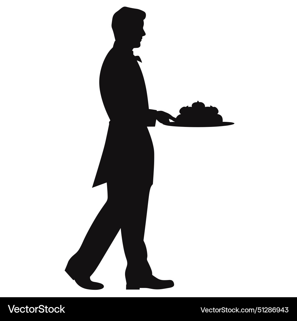 Silhouette of chef serving dish Royalty Free Vector Image