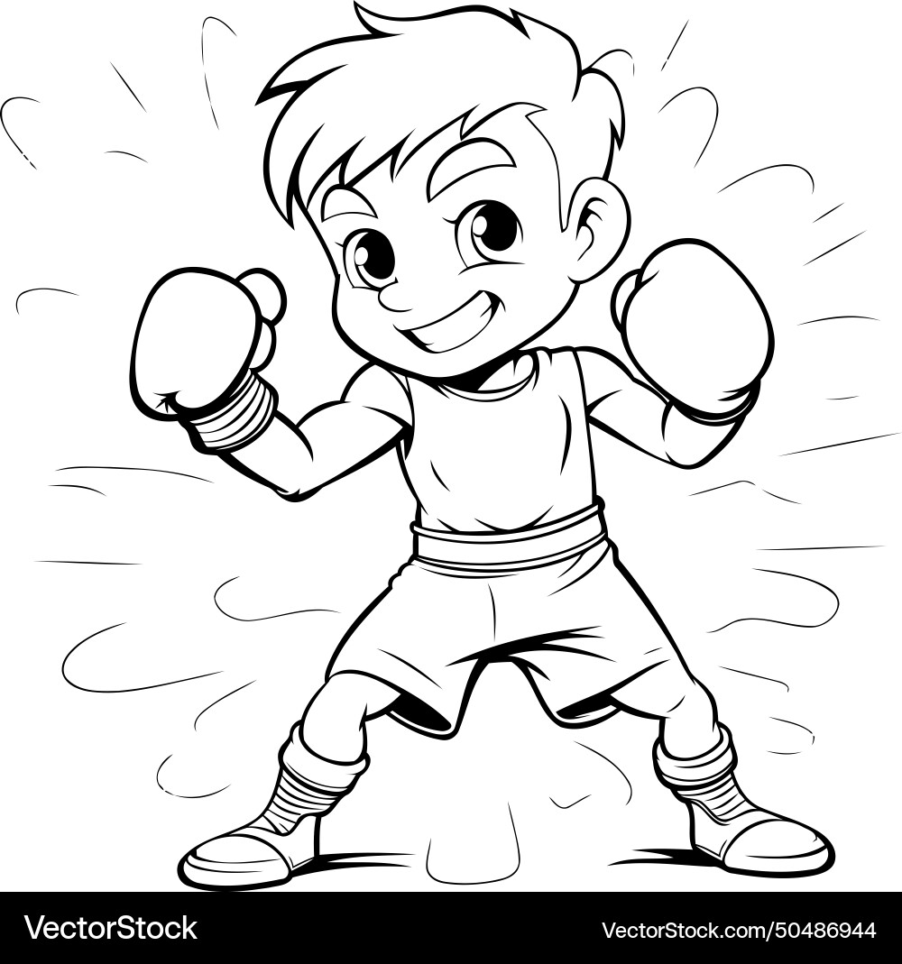 Cartoon boxer boy with boxing gloves black Vector Image