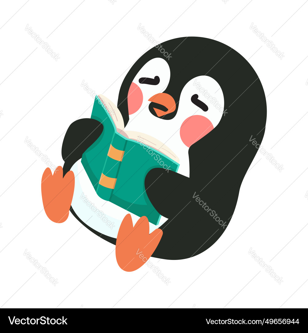Cartoon penguin reading book animal Royalty Free Vector