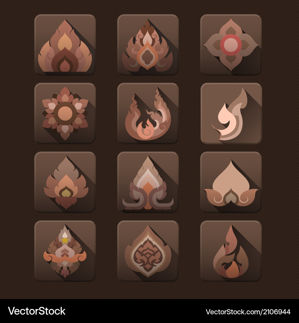 Flat design thai art pattern icon set Royalty Free Vector