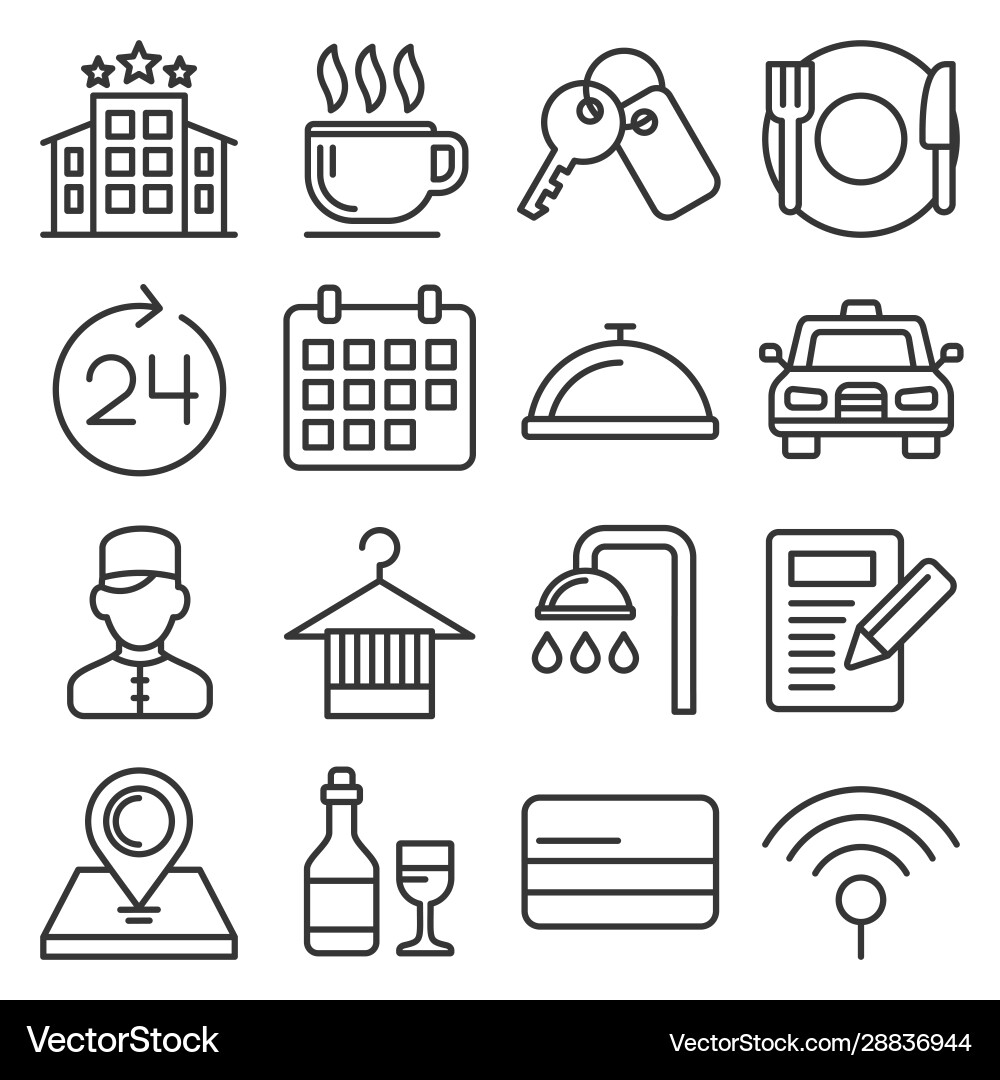 Hotel Service Icon Set - Line Style Royalty Free Vector