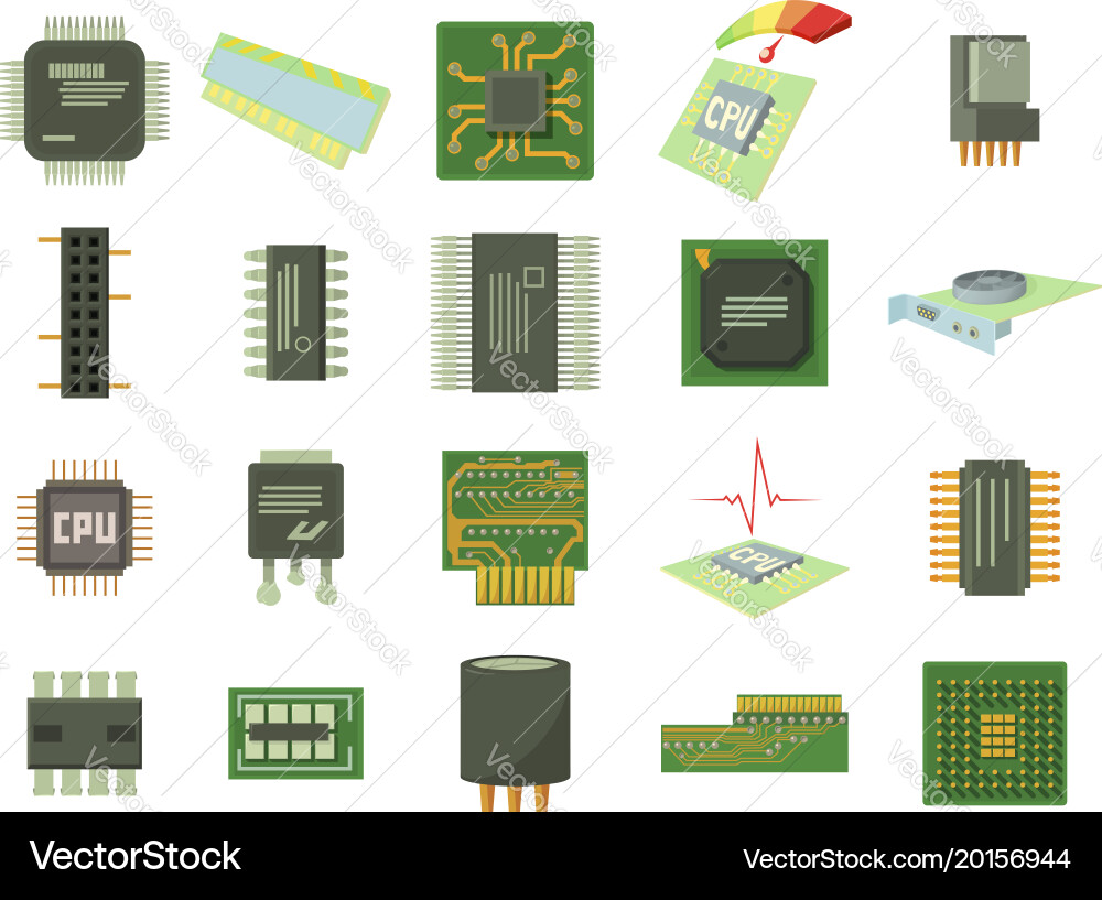Micro chip icon set cartoon style Royalty Free Vector Image