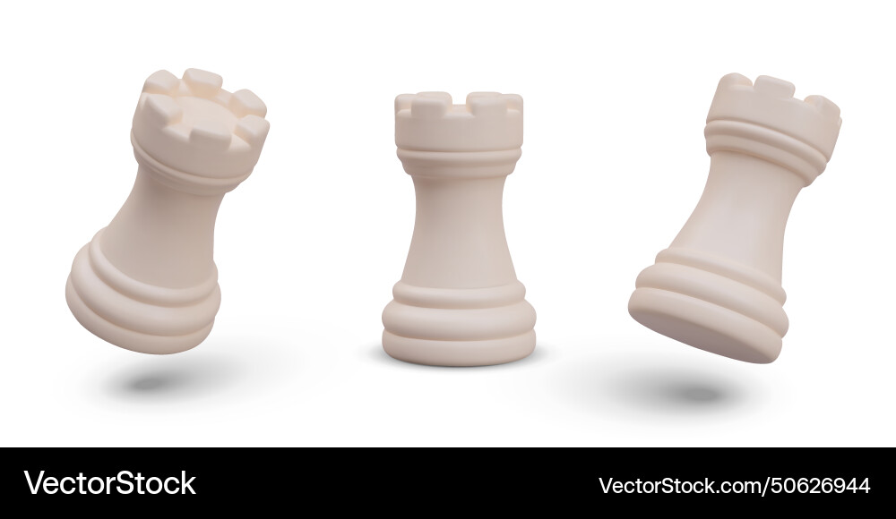 White chess rook in vertical and tilted position Vector Image