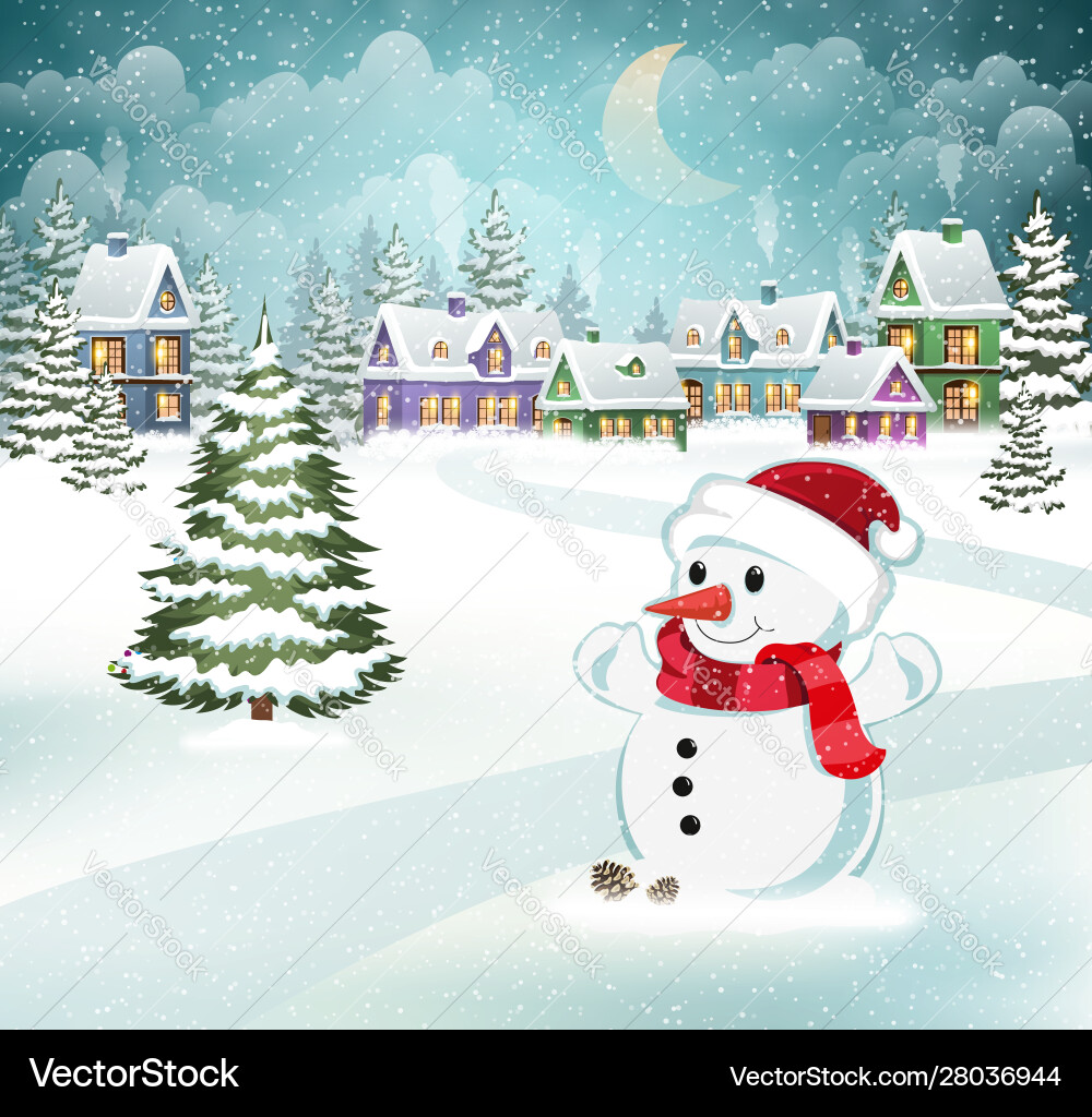 Winter scene with snowman Royalty Free Vector Image