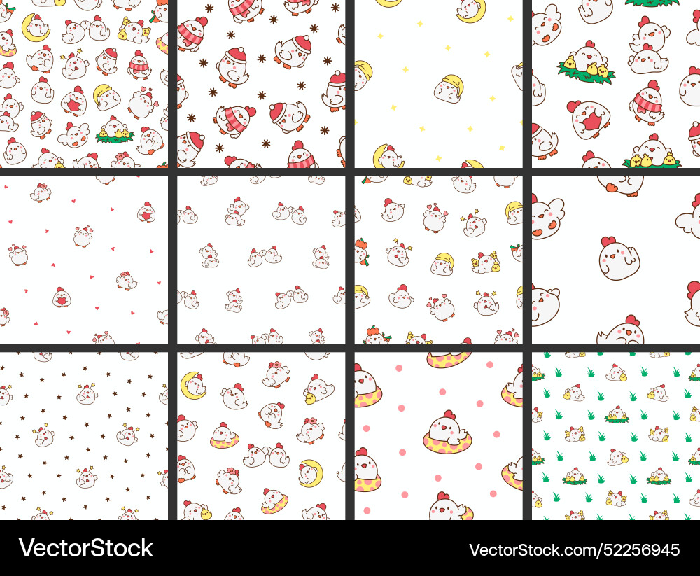 Cute kawaii chicken seamless pattern Royalty Free Vector