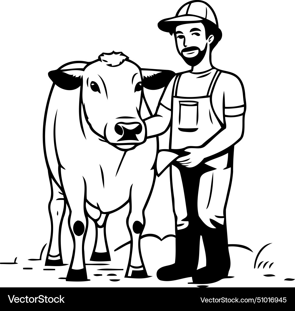 Farmer with a cow Royalty Free Vector Image - VectorStock