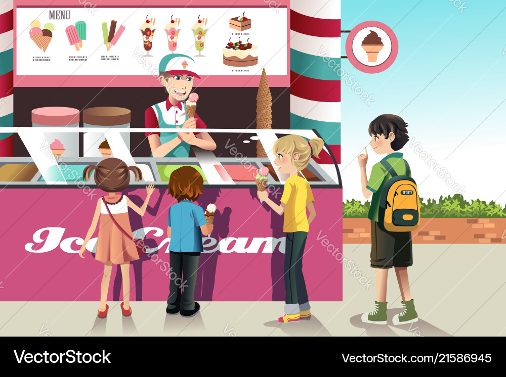 Kids buying ice cream Royalty Free Vector Image