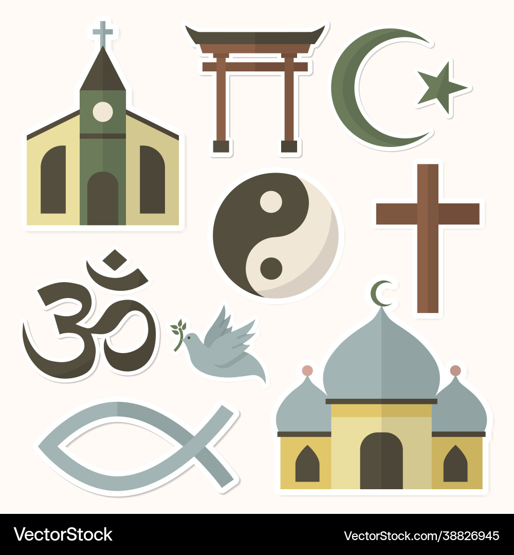 Mixed religious symbols sticker set Royalty Free Vector