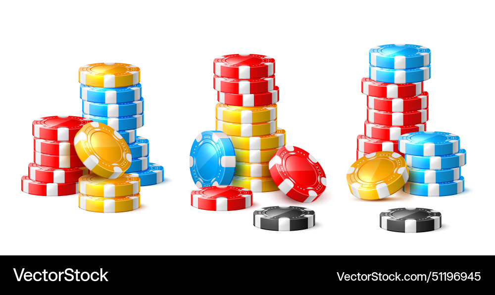 Realistic chips stacks colored round game tokens Vector Image