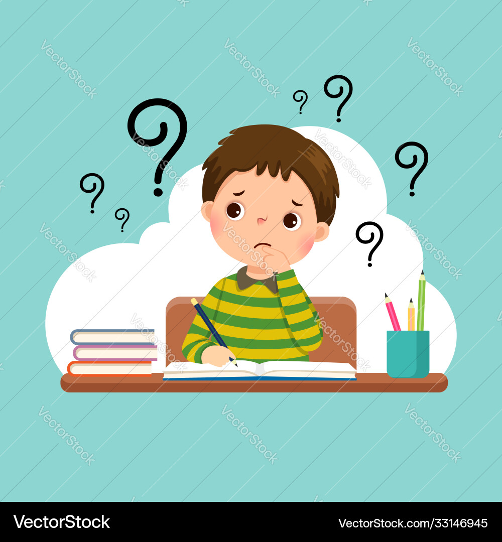 Stressed boy doing hard homework Royalty Free Vector Image