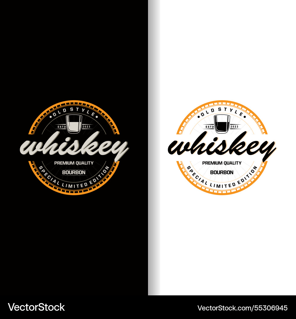 Whiskey logo drink label design with old retro Vector Image