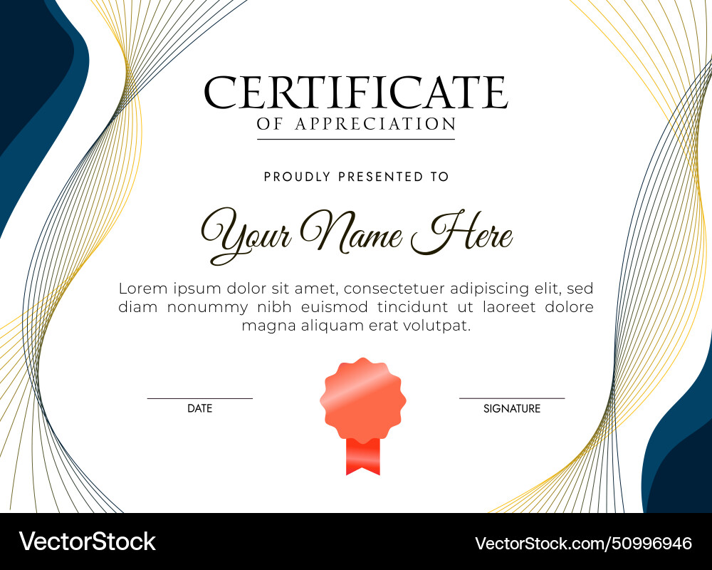 Gradient lines certificate template Royalty Free Vector