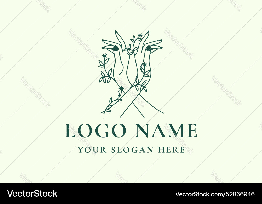 Logo line two hands cross with vines flowers Vector Image