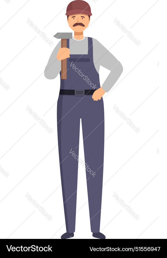 Confident construction worker holding hammer Vector Image