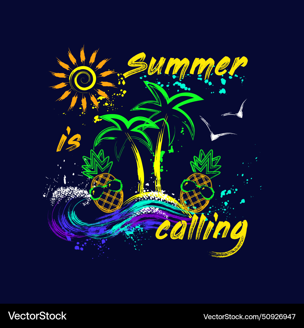 Summer label emblem with tropical island sun Vector Image