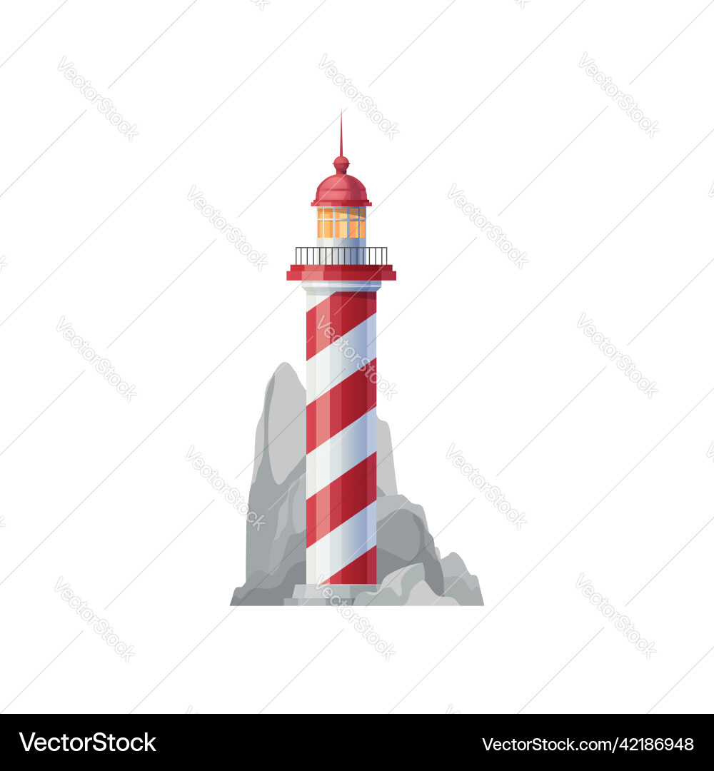 Old sea lighthouse building on rock icon Vector Image