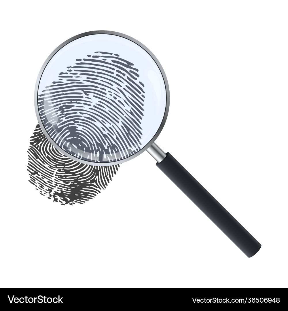 Realistic magnifying glass and fingerprint Vector Image