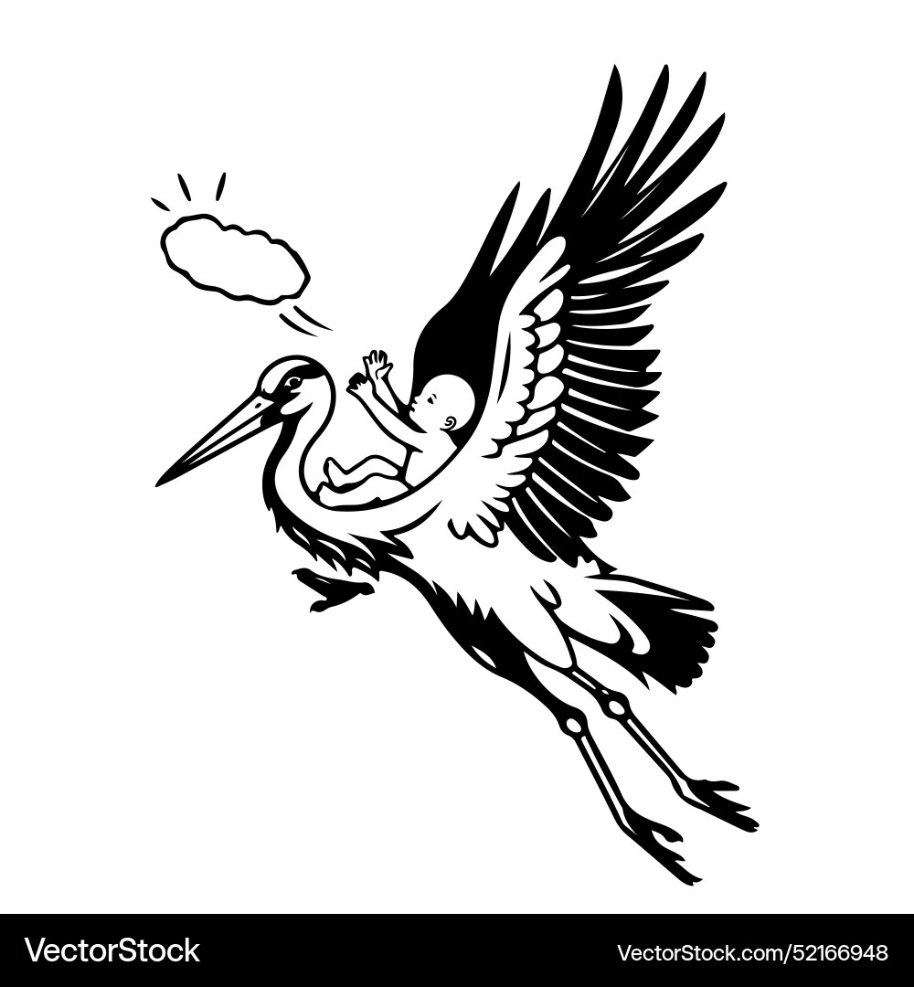 Stork with baby sketch Royalty Free Vector Image