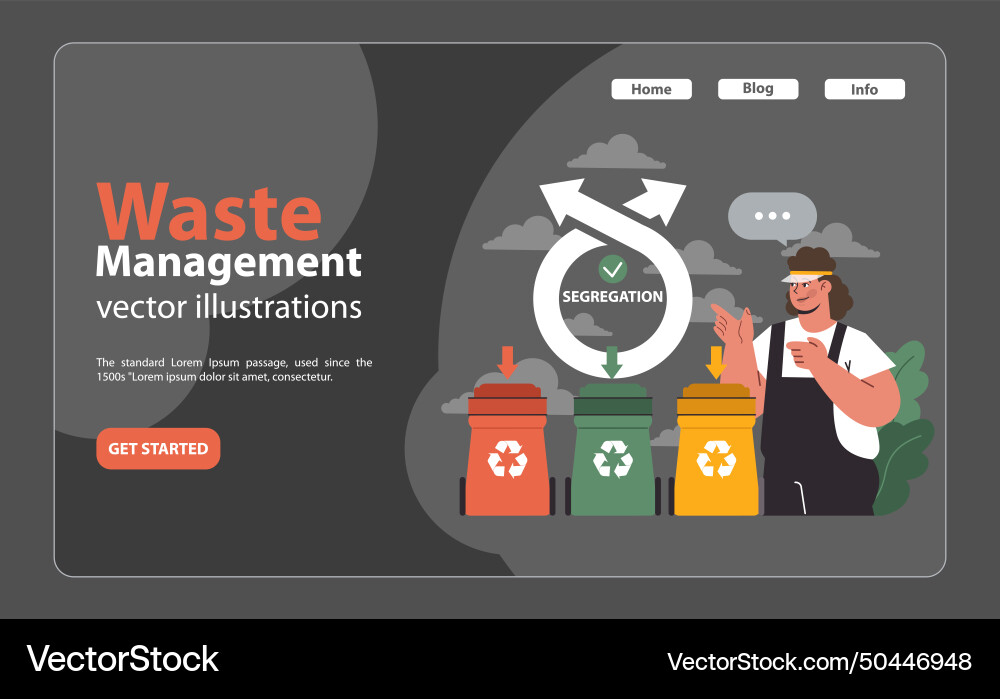 Worker guiding waste segregation flat Royalty Free Vector