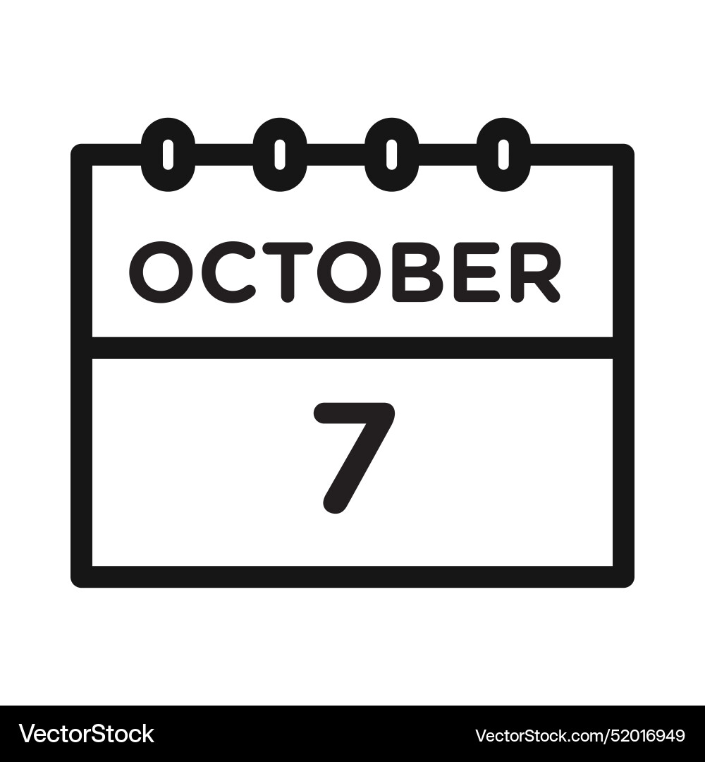 7 october date icon black line art Royalty Free Vector Image