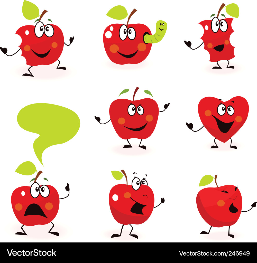 Cartoon apple characters Royalty Free Vector Image