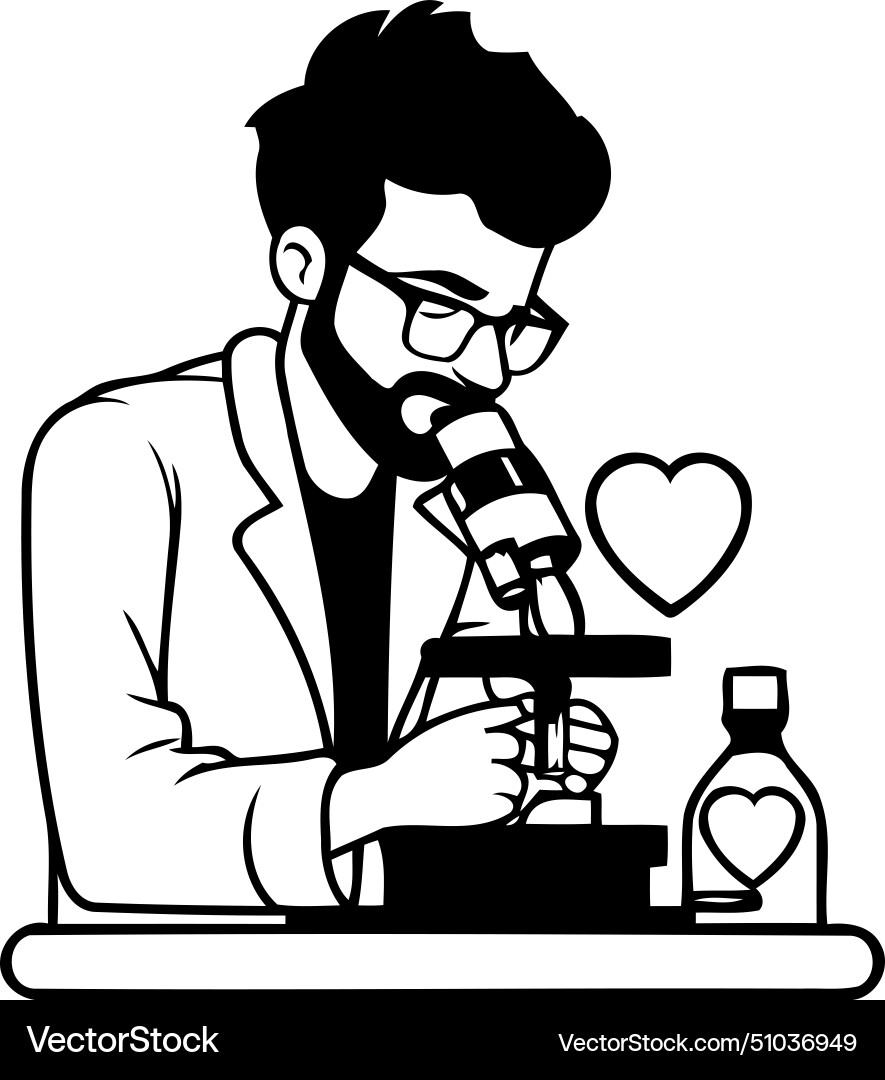 Scientist with microscope and heart in cartoon Vector Image