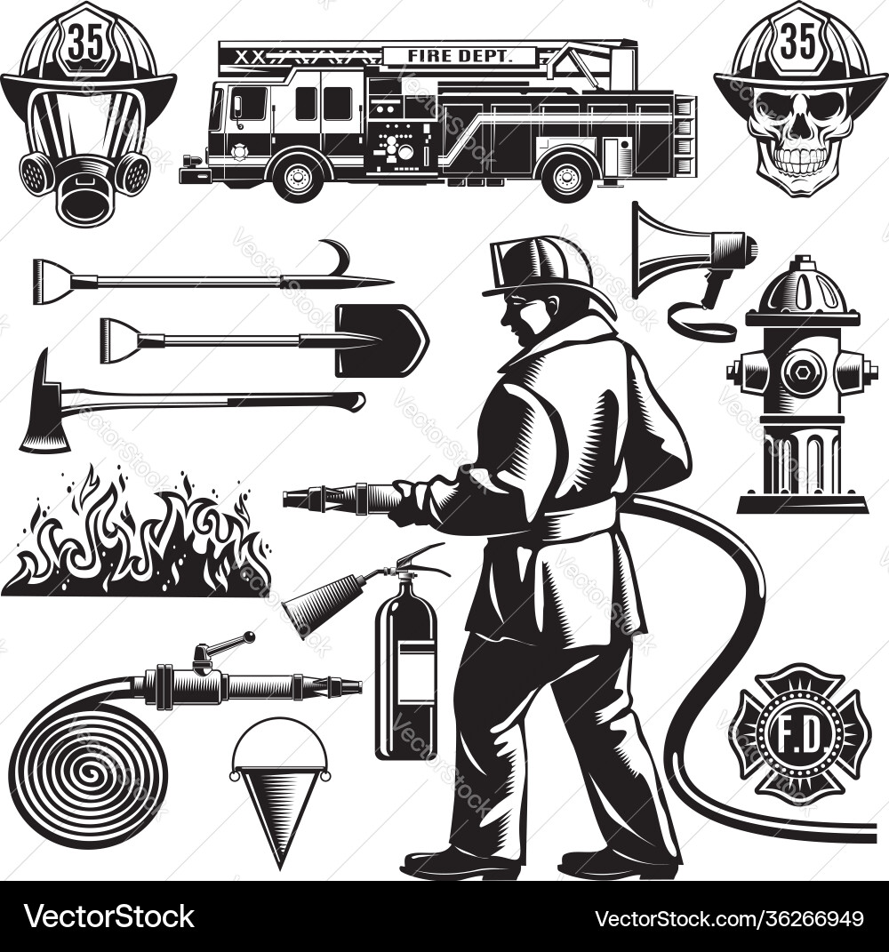 Vintage firefighting elements set Royalty Free Vector Image