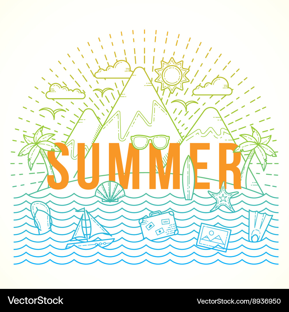 Line style flat color summer Royalty Free Vector Image