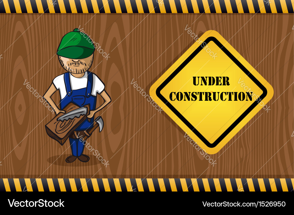 Zimmermann Cartoon unter Bauzeichen Lizenzfreier Vektor