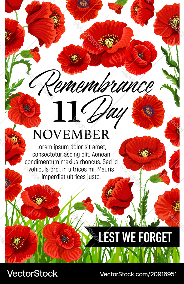 11 november poppy remembrance day card Royalty Free Vector