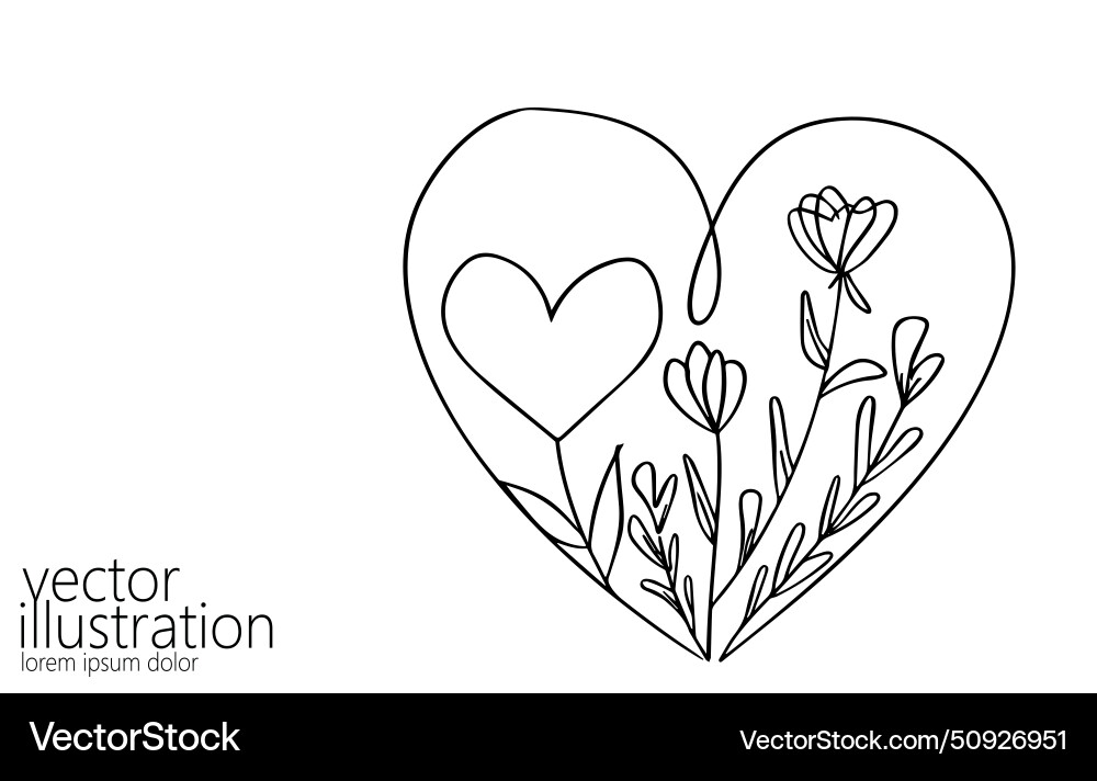 Heart with flowers single continuous line art Vector Image