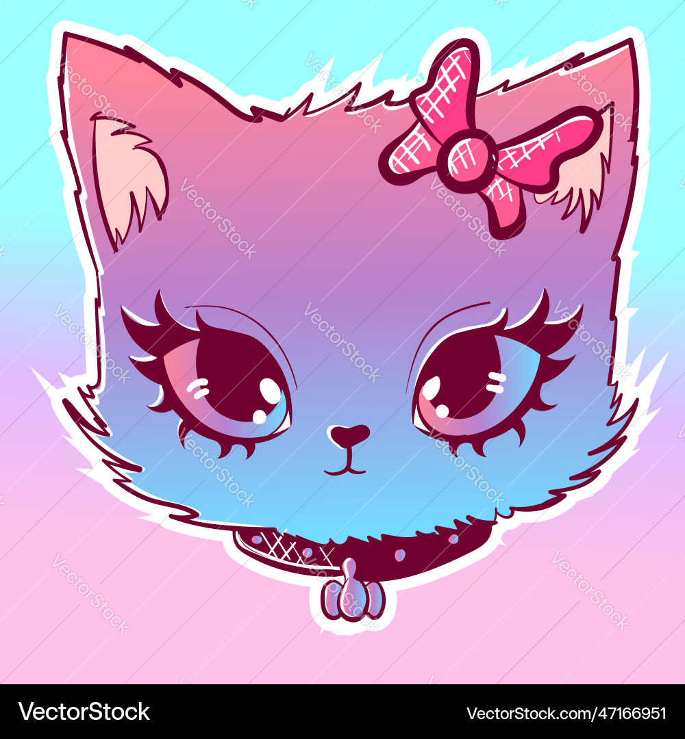 Pastel Goth Kitten with Ribbon Royalty Free Vector Image