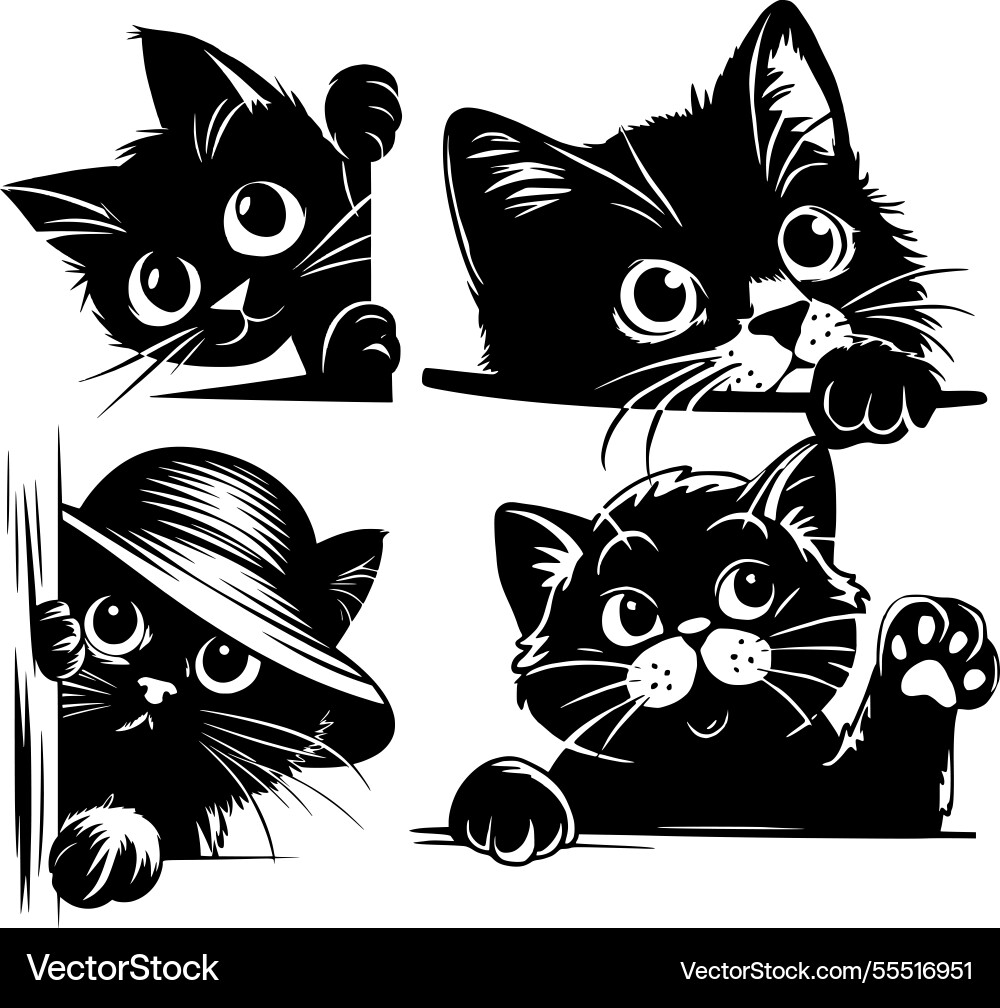 Peeking cat svg bundle cute cat clipart Royalty Free Vector