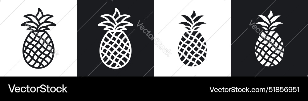 Pineapple icon set in black and white filld Vector Image